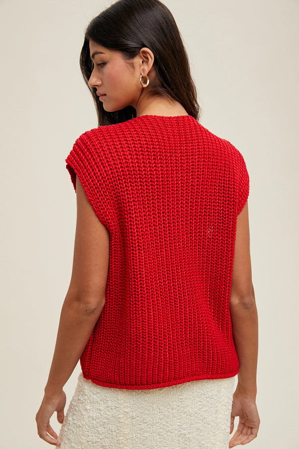 Button Up Sweater Vest - Red - Maude