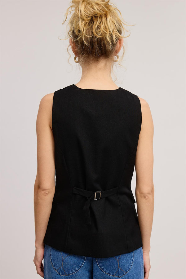 Tailored Long Line Vest - Black - Maude